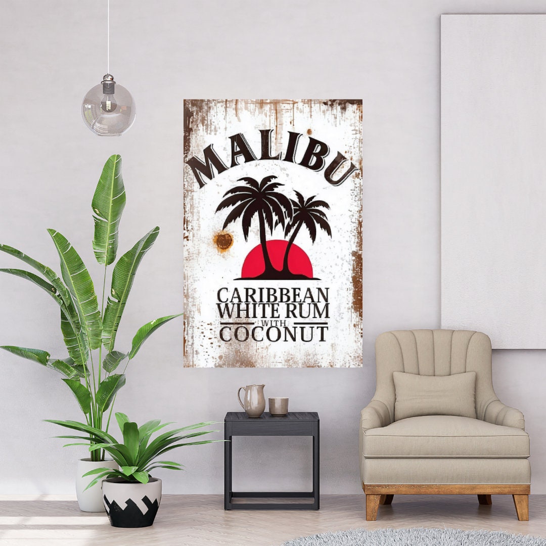 Malibu Rum Poster, Caribbean Decor Artwork, Tropical Bar Poster ...
