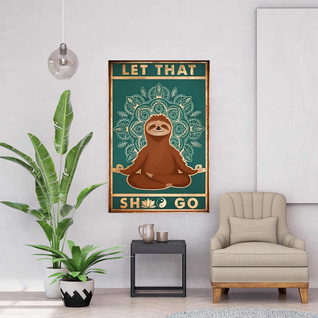 Meditation Sloth Art, Yoga Room Decor, Zen Wall Art, Sloth Meditation ...