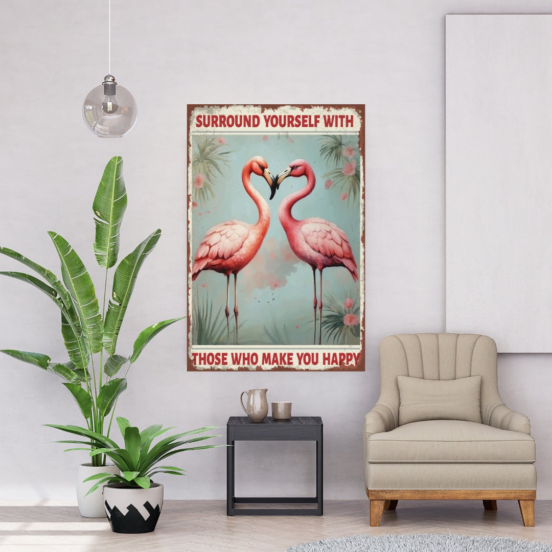 Flamingo Wall Art, Happiness Quote, Flamingo Couple Poster ...