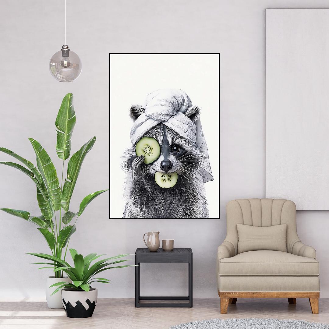 Raccoon Spa Poster, Funny Animal Poster, Raccoon Wall Decor, Animal Spa ...