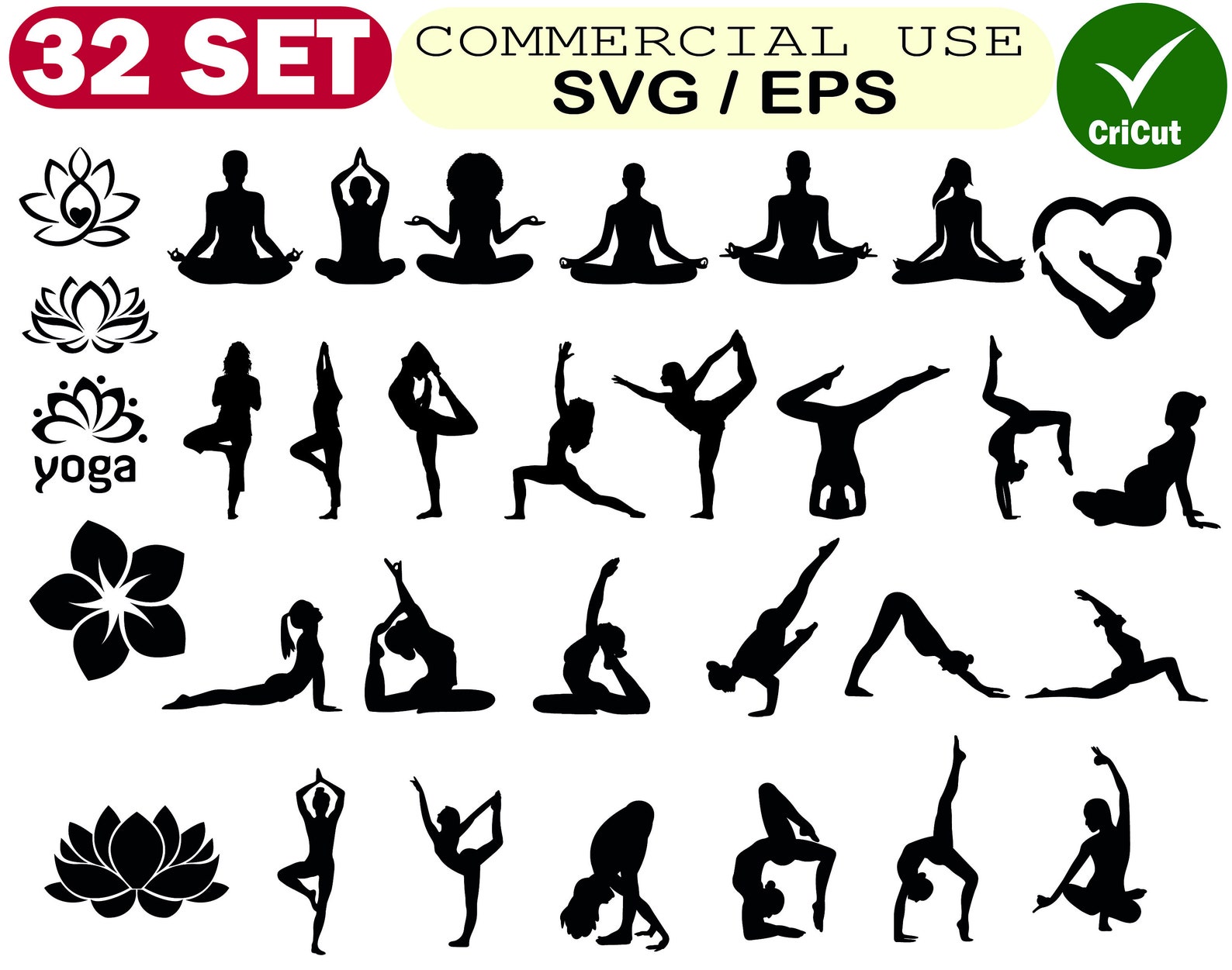 Yoga Poses SVG | Meditation Silhouette Bundle | Yoga Woman SVG ...