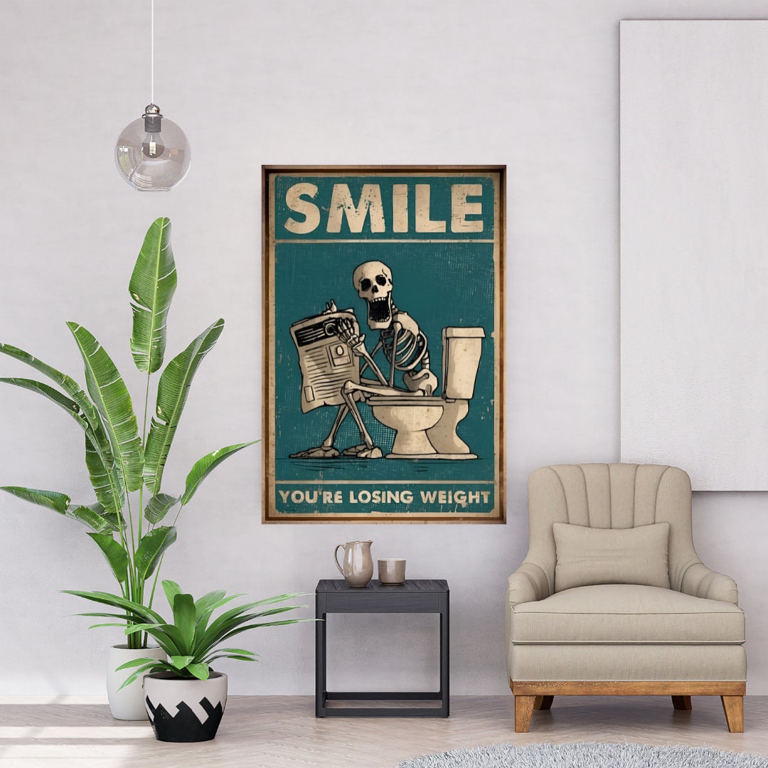 Skeleton Skull Poster,read Newspaper in Toilet Poster,smile You're ...