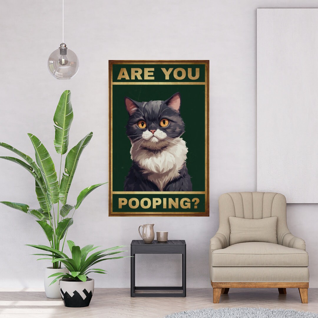 Funny Bathroom Poster, Are You Pooping Poster, Black Cat Funny Poster ...
