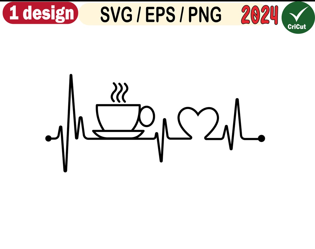 Coffee Heartbeat SVG | Coffee Line Art Design | Love Coffee SVG for ...