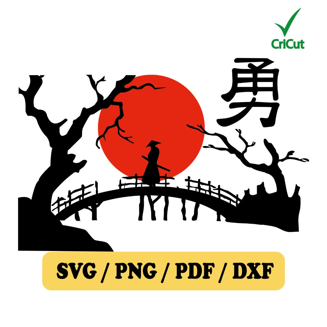 Samurai SVG | Japanese Warrior Silhouette | Red Sun SVG | Katana Bridge ...