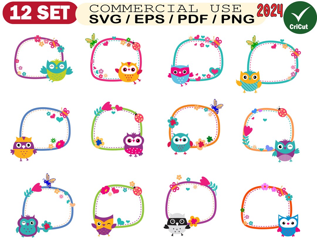 Owl SVG Frames, Cute Owl Clipart, Kids Photo Frame Svg, Cartoon Owl Svg ...
