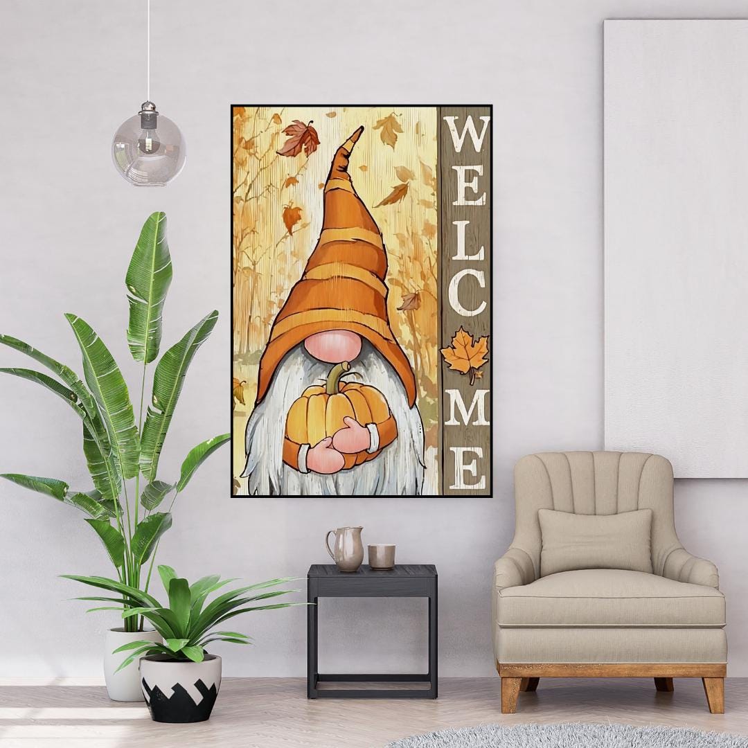 Autumn Gnome Decor, Fall Welcome Sign, Pumpkin Gnome Poster, Seasonal ...