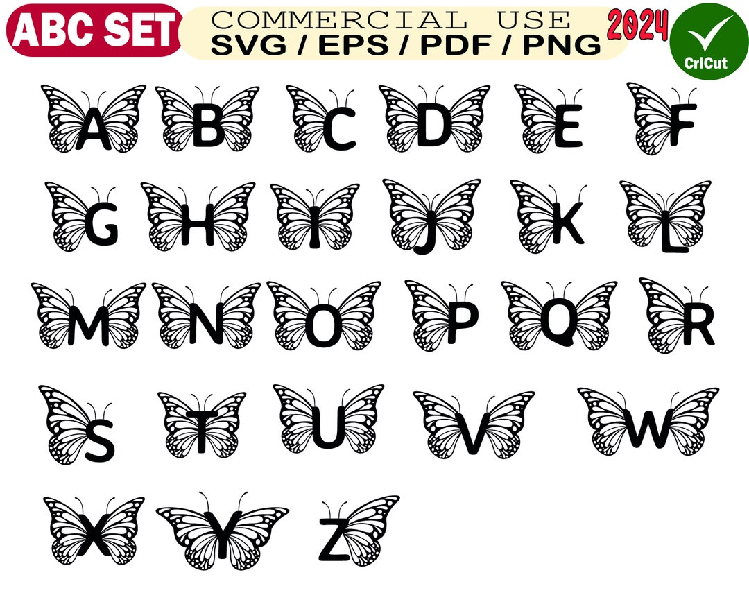 Butterfly Alphabet SVG, Monogram Letters PNG, Butterfly Font Clipart ...