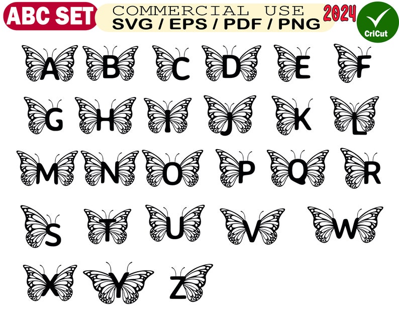 Butterfly Alphabet SVG, Monogram Letters PNG, Butterfly Font Clipart ...
