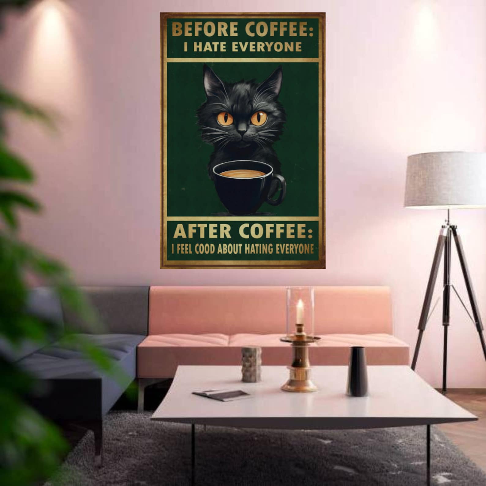 Funny Cat Coffee Poster,vintage Cat Sign,before Coffee I Hate Everyone ...