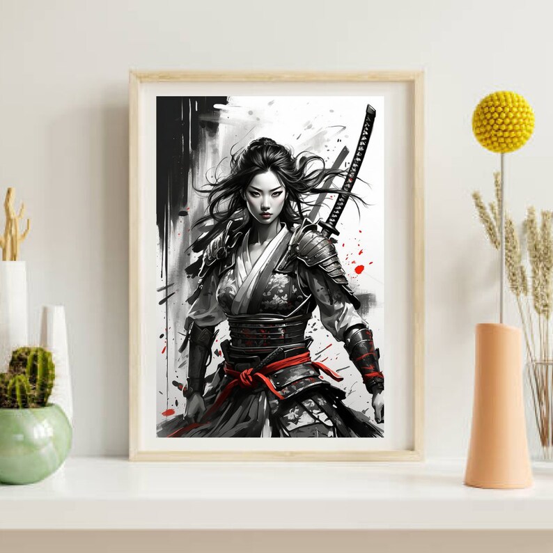 Samurai Warrior Poster, Female Samurai Poster, Japanese Warrior Decor, Samurai Sword Artwork ...