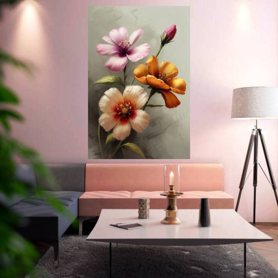 Flowers Oil Poster, Pink Flowers Poster, Kingdom of Flowers, Bedazzled ...