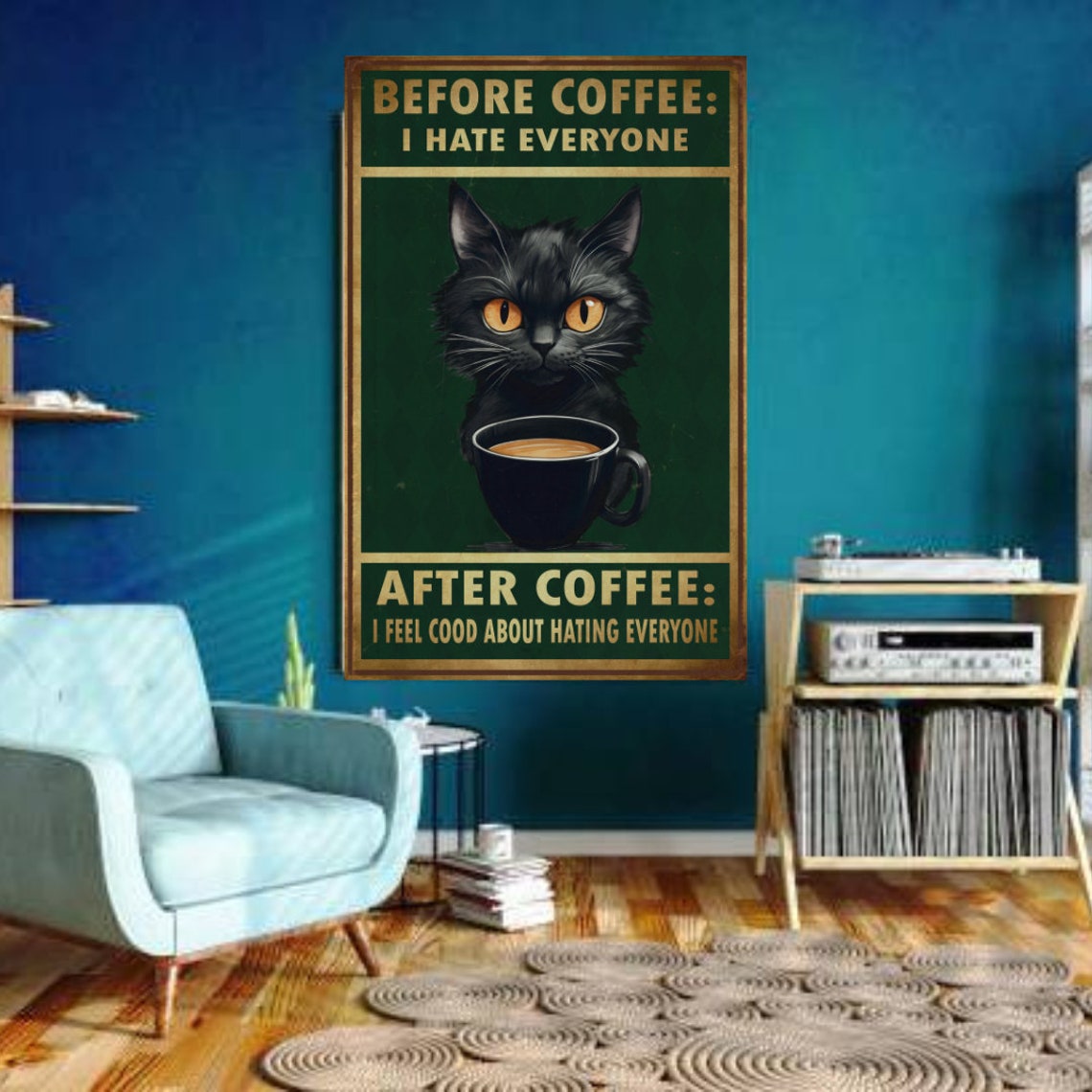 Funny Cat Coffee Poster,vintage Cat Sign,before Coffee I Hate Everyone ...