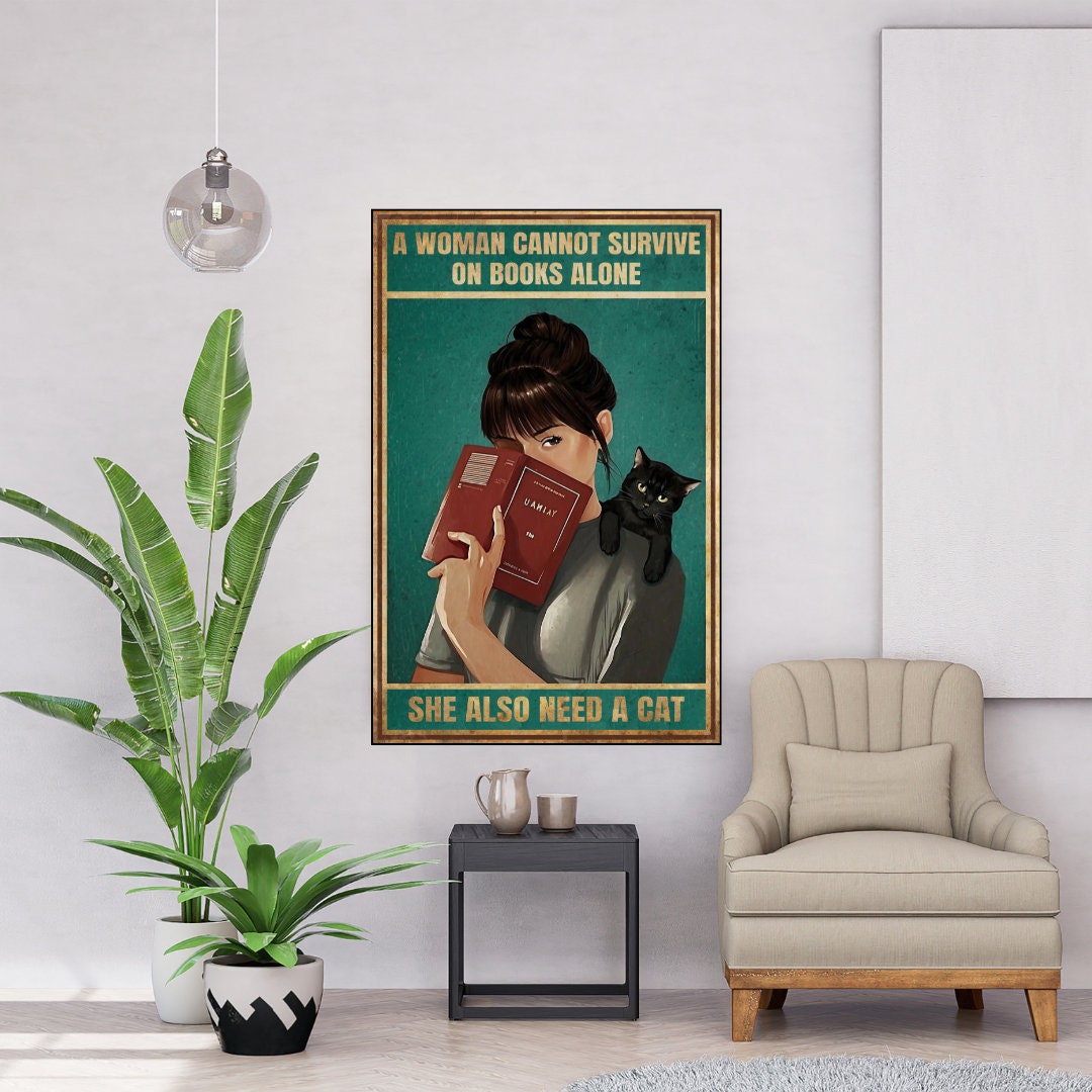 Book Lover and Cat Art, Funny Cat and Book Poster, Gift for Bookworms ...
