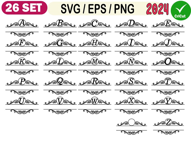 Monogram Alphabet SVG | Decorative Letters Bundle | A-Z Initials PNG ...