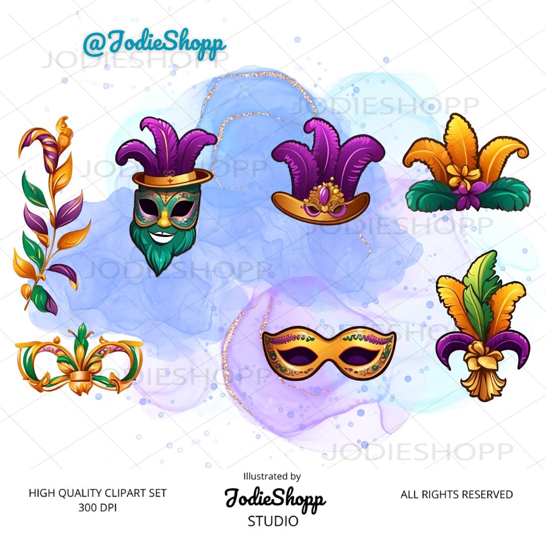 Mardi Gras Clipart Set, Printable Images, Mardi Gras Stickers, Funny ...