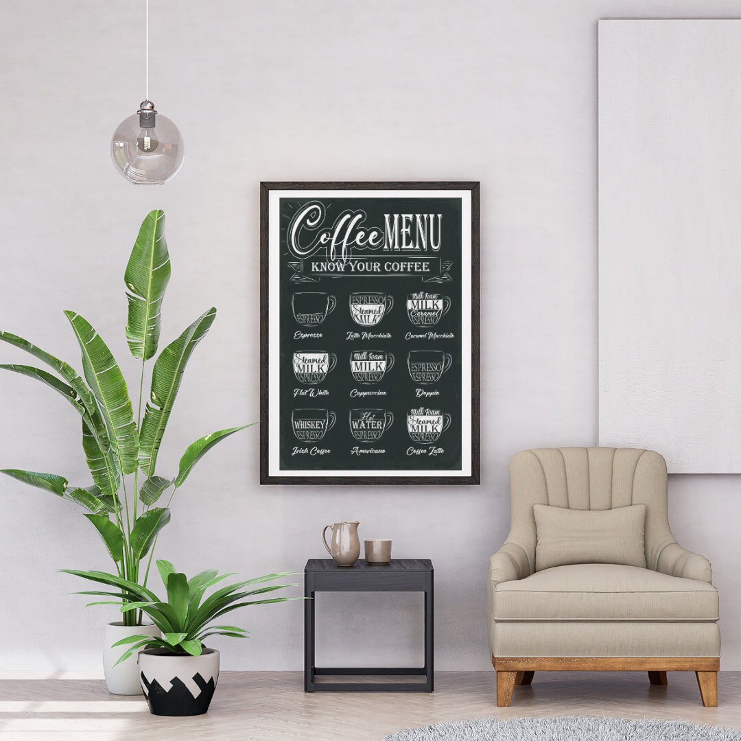 Coffee Menu Poster, Barista Wall Artwork, Coffee Shop Decor, Espresso ...