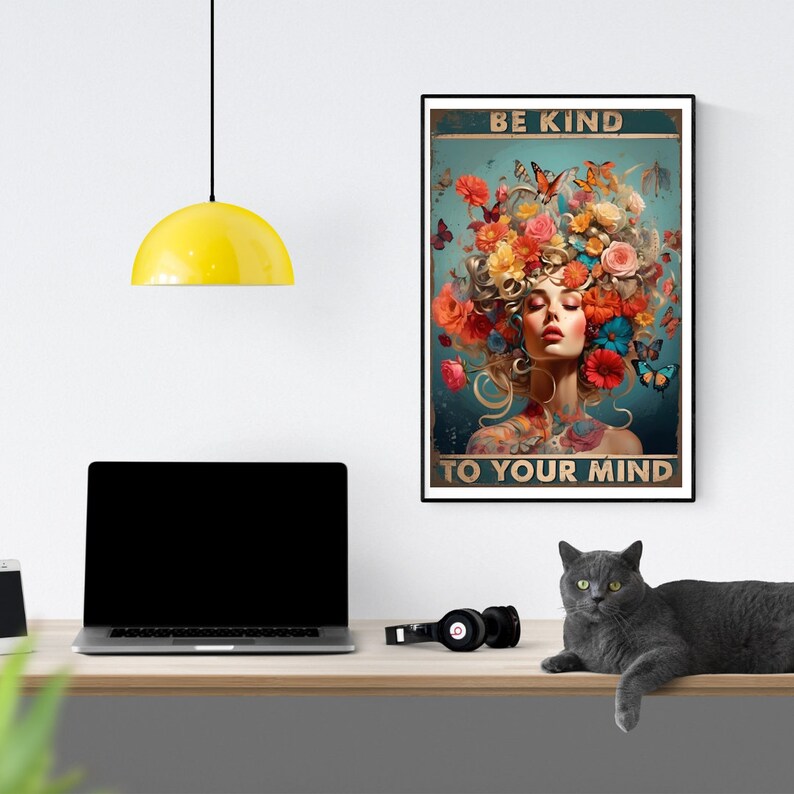 Vintage Posters, Mental Health Wall Artwork, Be Kind to Your Mind ...