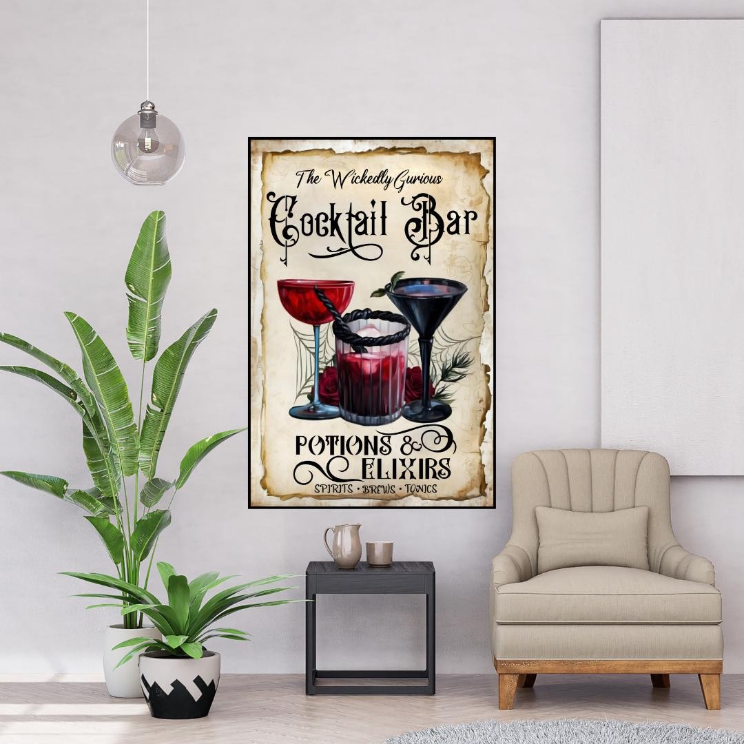 Gothic Bar Poster, Cocktail Bar Sign, Vintage Cocktail Poster, Potions ...