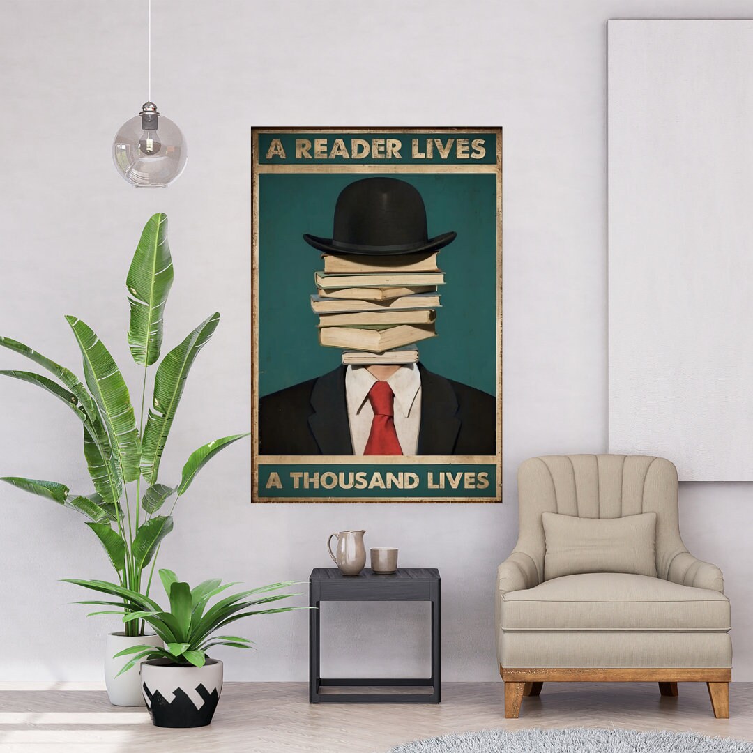 Retro Art Poster, A Reader Lives A Thousand Lives Book Man Poster ...
