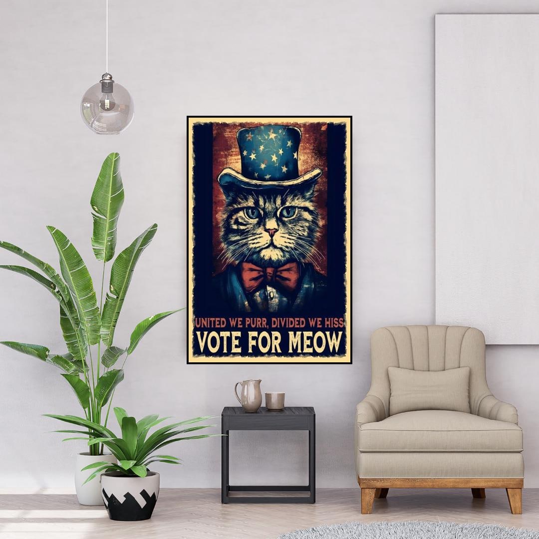 Vote for Meow Cat Poster,funny Cat Political Art,retro Patriotic Poster ...