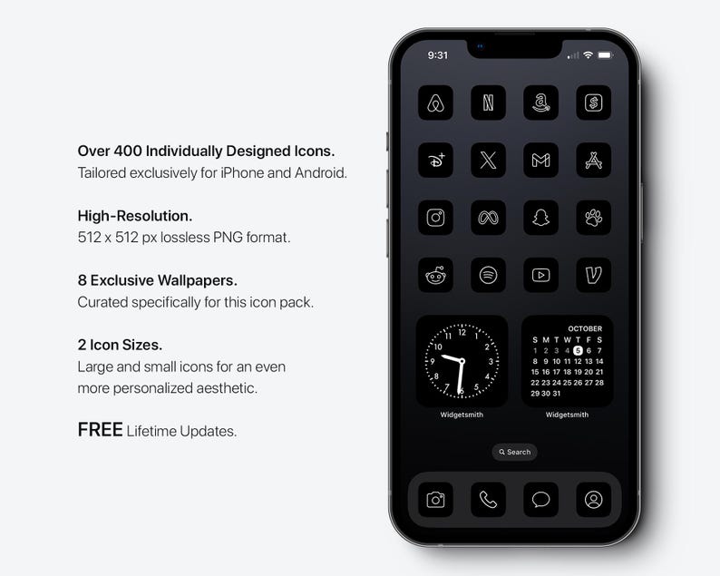 Black Ios Icon Pack, Minimal Dark Ios Icon Pack, Black and White Icon ...