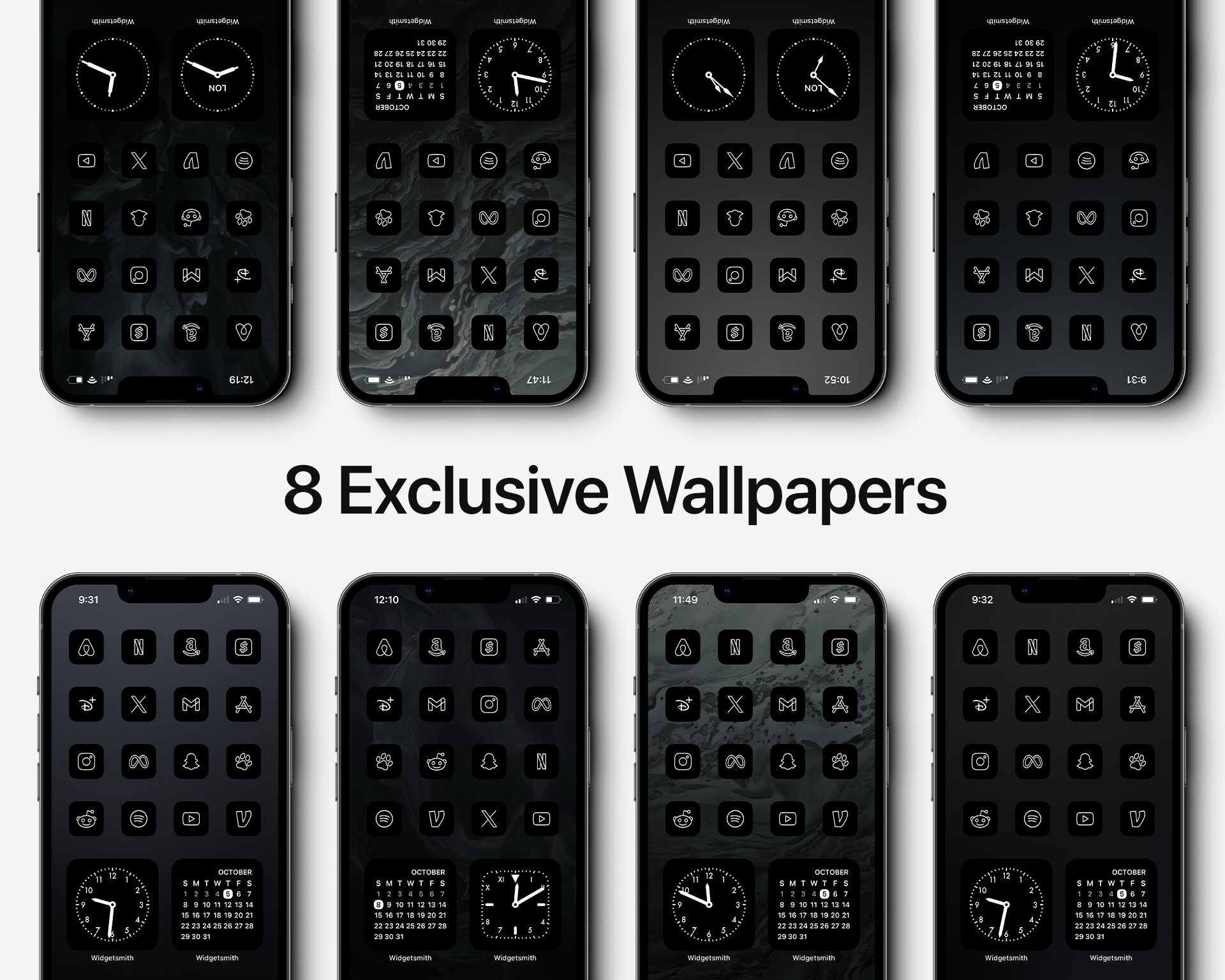 Black Ios Icon Pack, Minimal Dark Ios Icon Pack, Black and White Icon ...