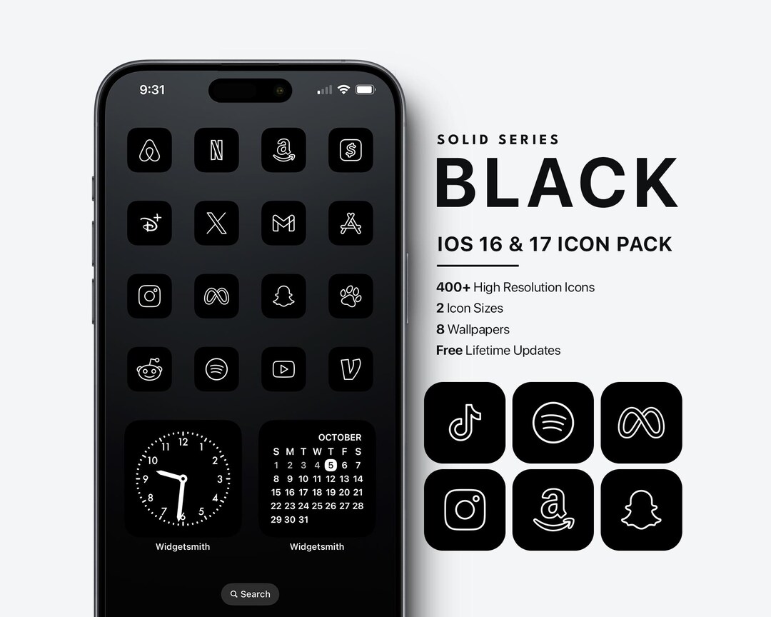Black Ios Icon Pack, Minimal Dark Ios Icon Pack, Black and White Icon ...