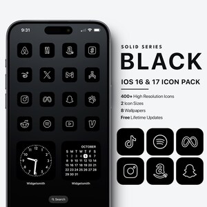 Black Ios Icon Pack, Minimal Dark Ios Icon Pack, Black and White Icon ...