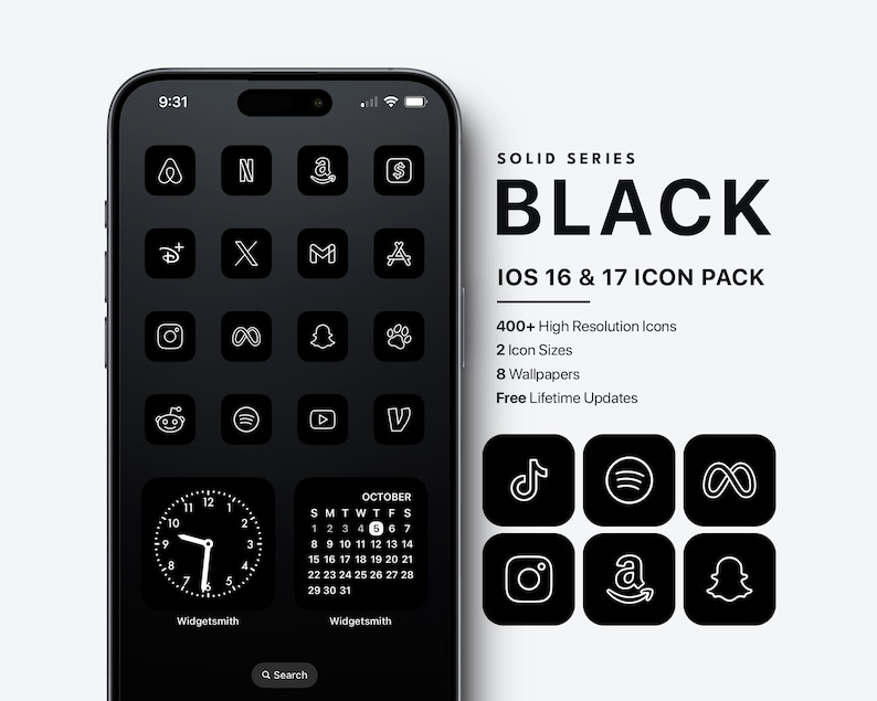 Black Ios Icon Pack, Minimal Dark Ios Icon Pack, Black and White Icon ...