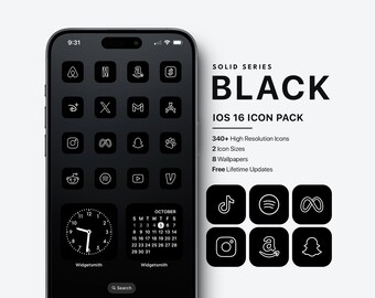 Black Ios Icon Pack, Minimal Dark Ios Icon Pack, Black and White Icon ...