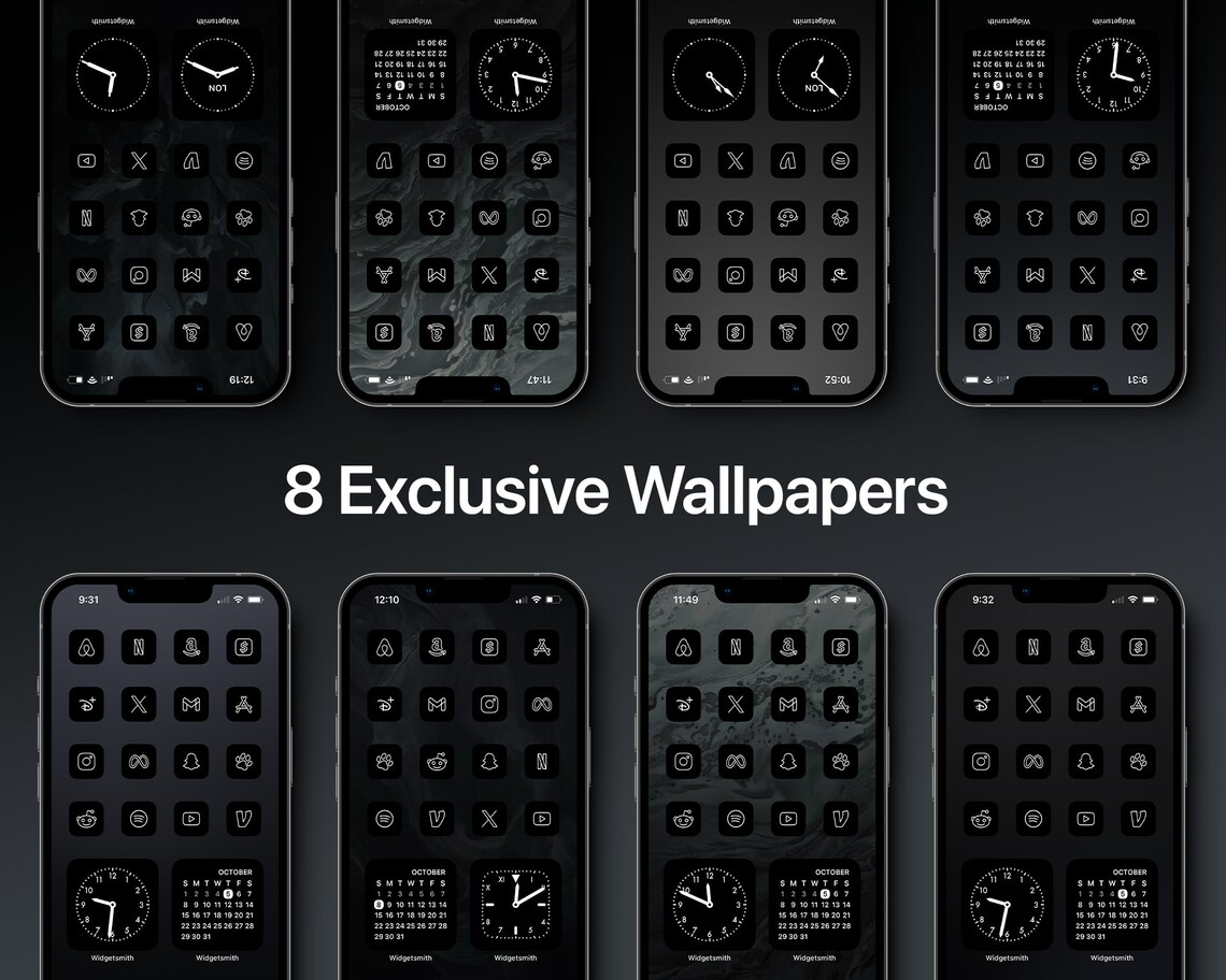 Black Ios Icon Pack, Minimal Dark Ios Icon Pack, Black and White Icon ...