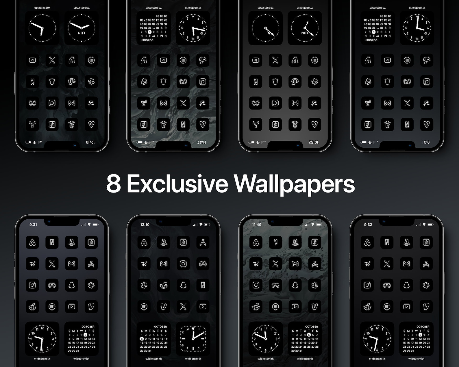 Black Ios Icon Pack, Minimal Dark Ios Icon Pack, Black and White Icon ...
