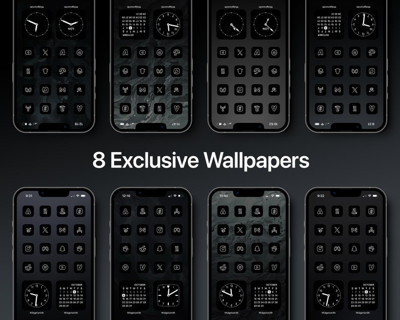 Black Ios Icon Pack, Minimal Dark Ios Icon Pack, Black and White Icon ...