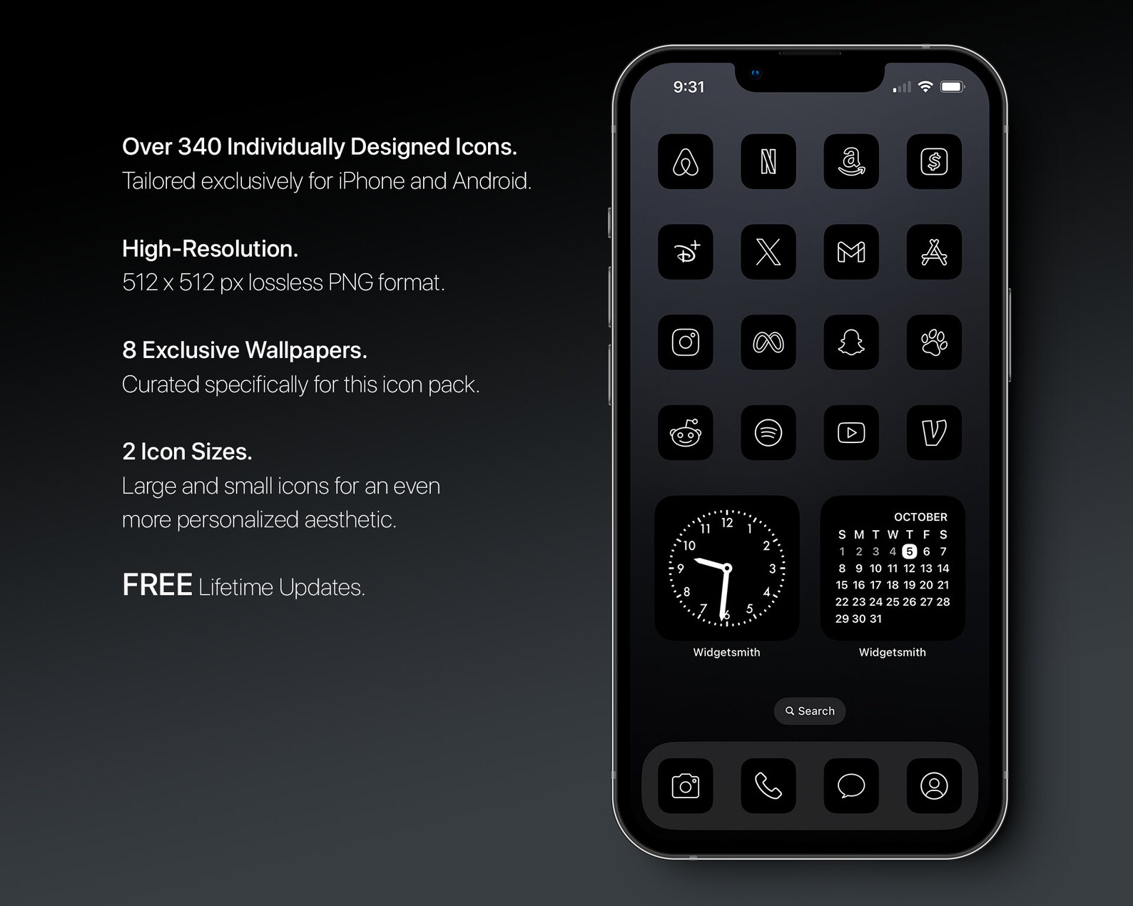 Black Ios Icon Pack, Minimal Dark Ios Icon Pack, Black and White Icon ...
