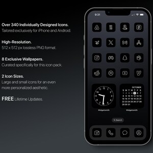 Black Ios Icon Pack, Minimal Dark Ios Icon Pack, Black and White Icon ...