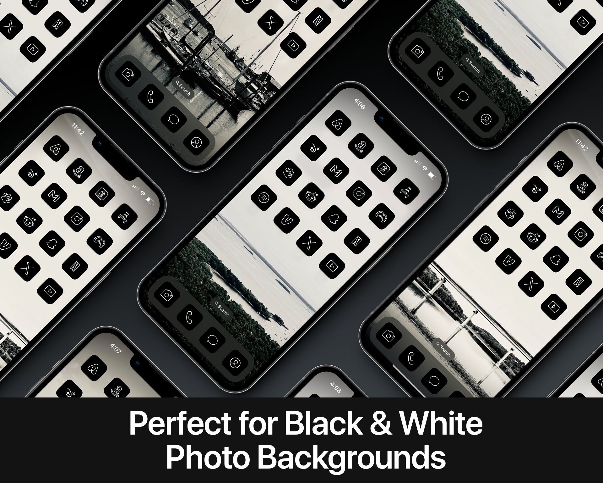 Black Ios Icon Pack, Minimal Dark Ios Icon Pack, Black and White Icon ...