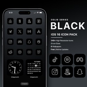 Black Ios Icon Pack, Minimal Dark Ios Icon Pack, Black and White Icon ...
