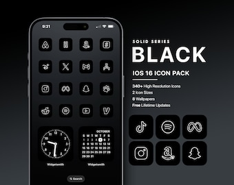 Black Ios Icon Pack, Minimal Dark Ios Icon Pack, Black and White Icon ...