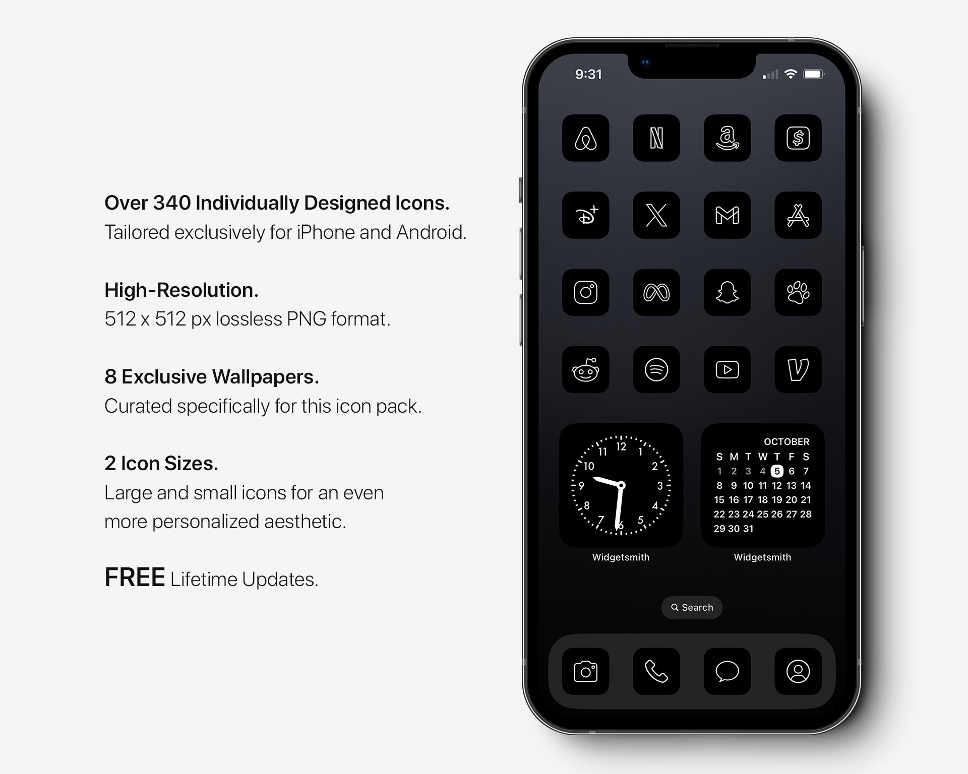 Black Ios Icon Pack, Minimal Dark Ios Icon Pack, Black and White Icon ...