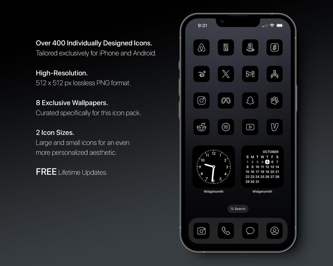 Black Ios Icon Pack, Minimal Dark Ios Icon Pack, Black and White Icon ...