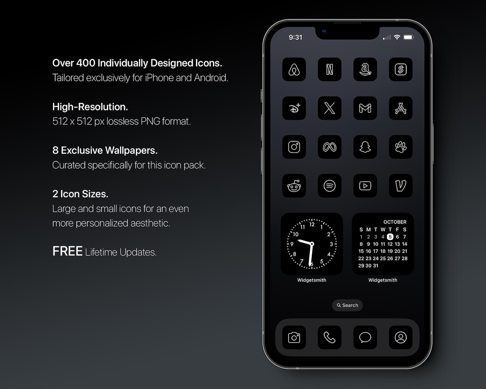Black Ios Icon Pack, Minimal Dark Ios Icon Pack, Black and White Icon ...