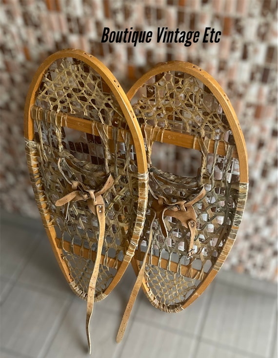 Pair of Vintage Wooden Snow Shoes Babiche Rawhide Winter - Etsy