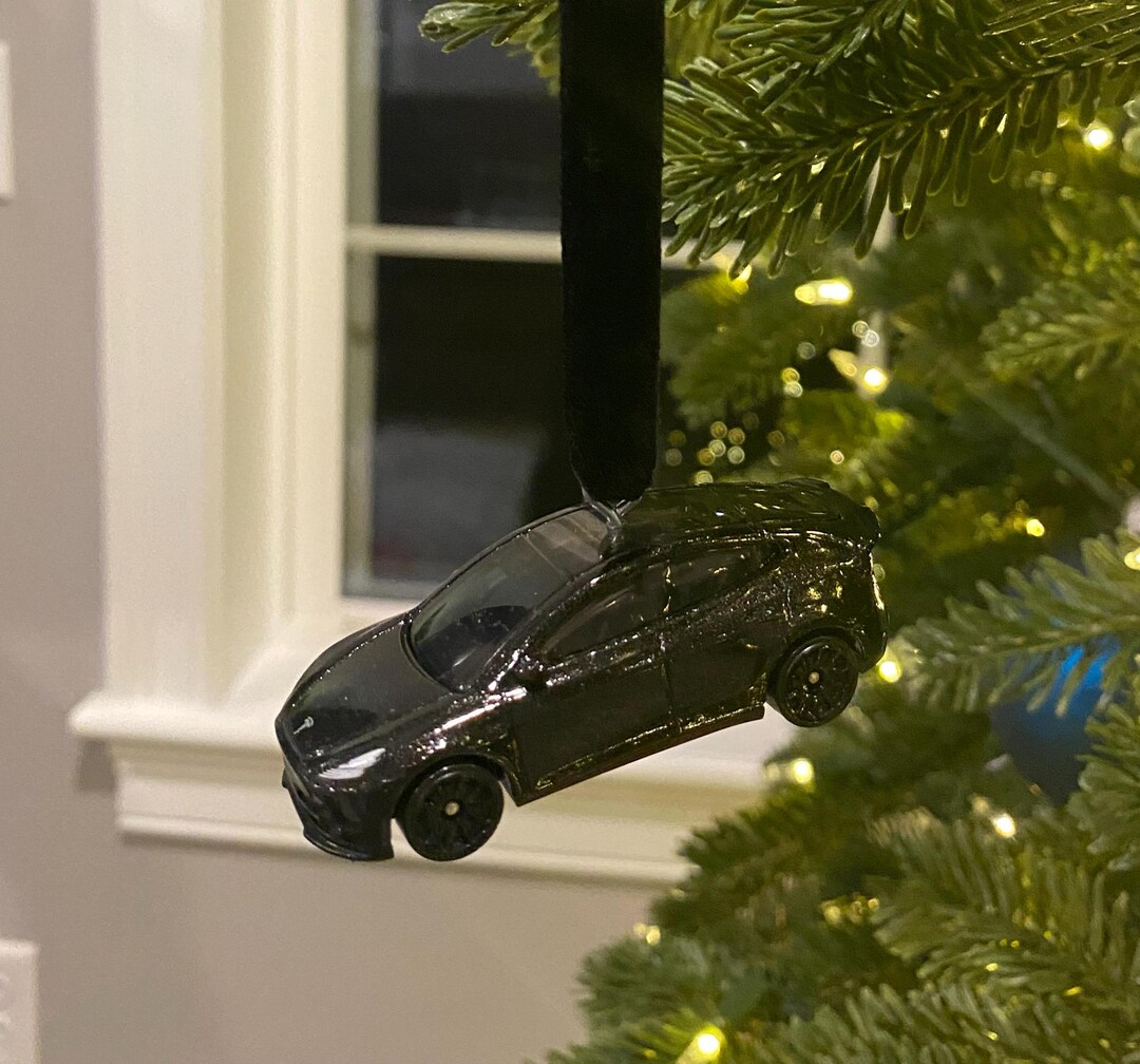 Tesla Model Y Car Christmas Ornament With Sparkle Black Finish With ...