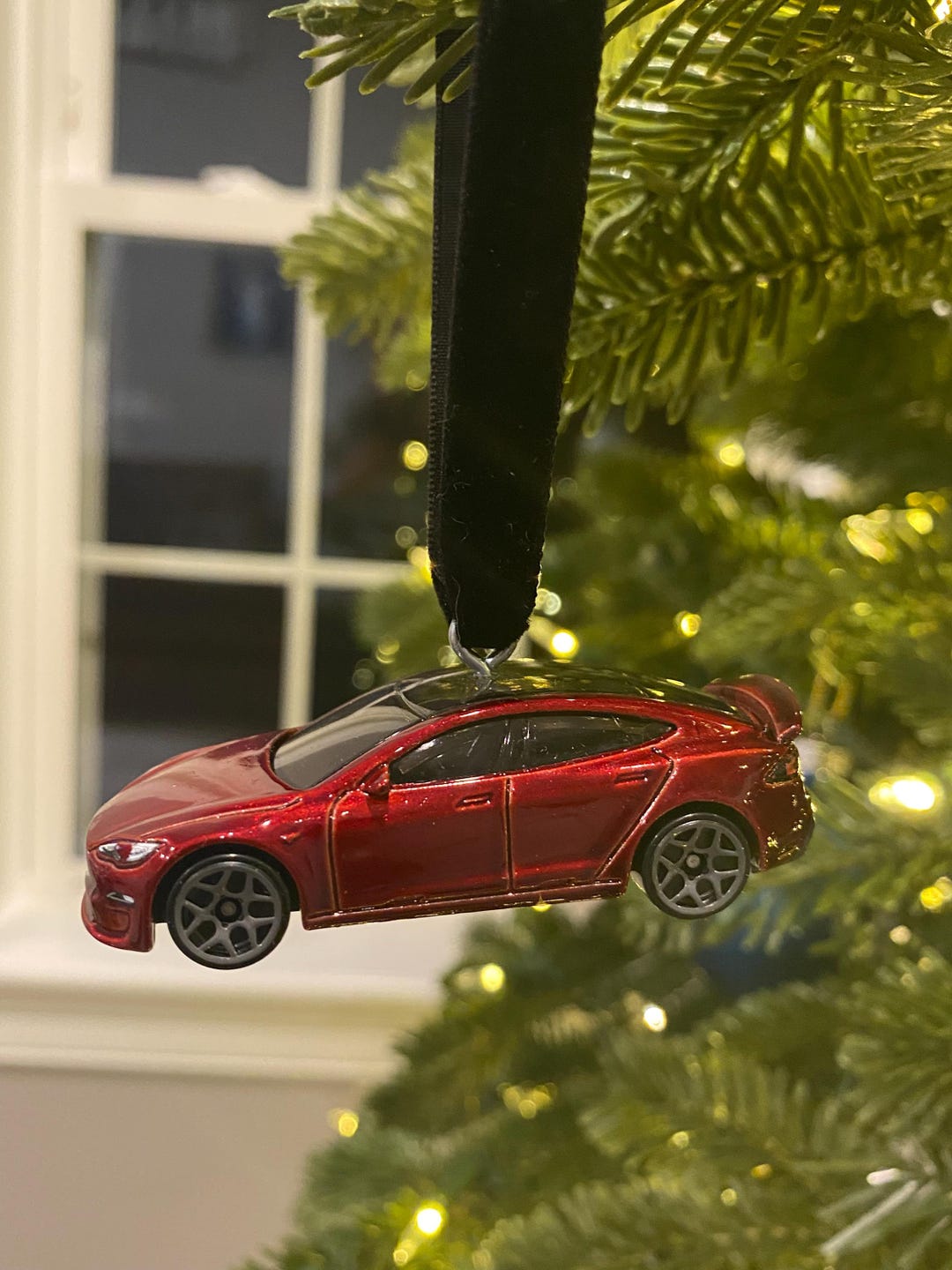 Tesla Model S Plaid in Maroon Car Christmas Ornament Replica Toy Car ...
