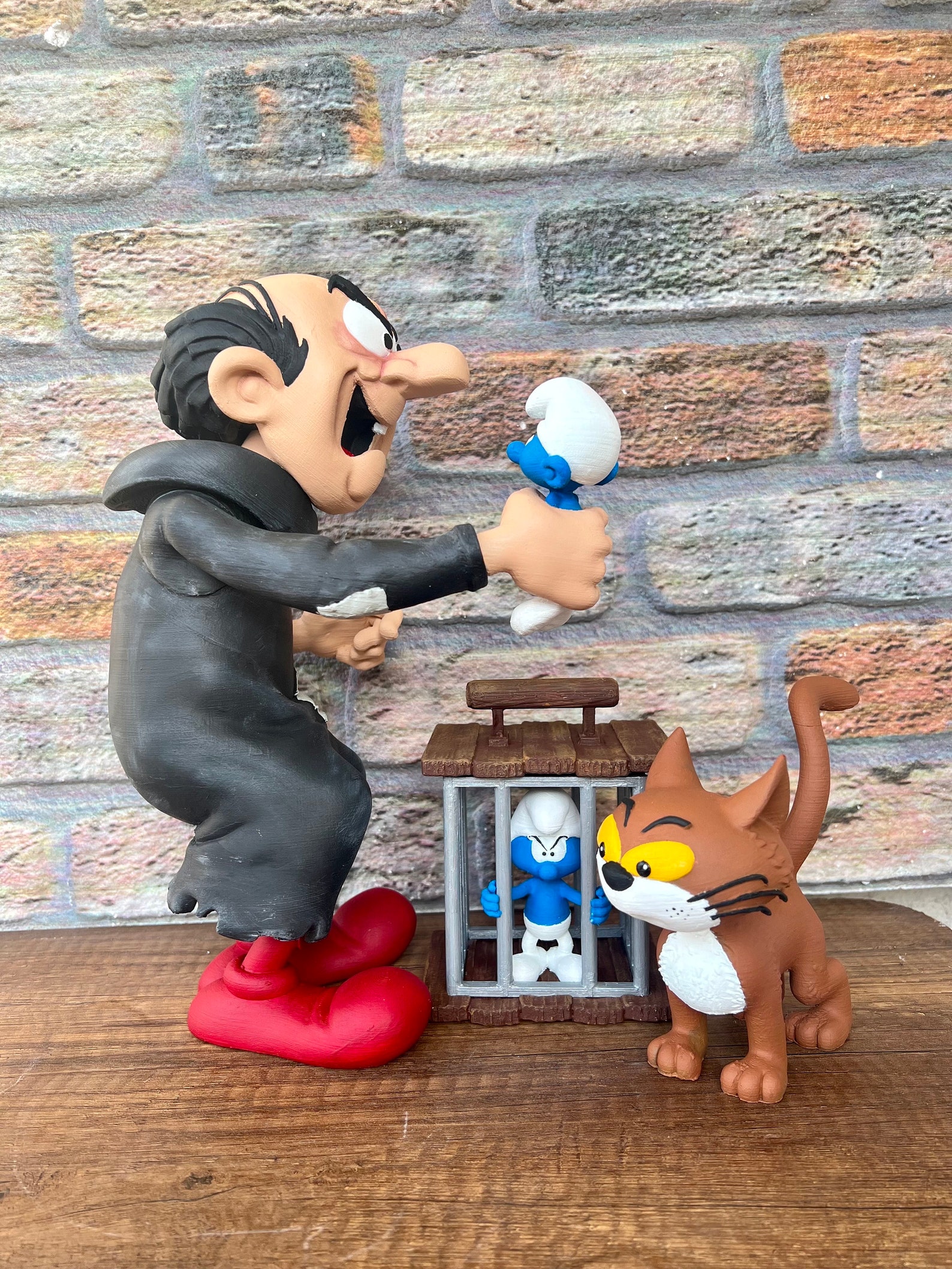 Gargamel Azrael and Simufs Diorama Papa Smurf my Gift - Etsy