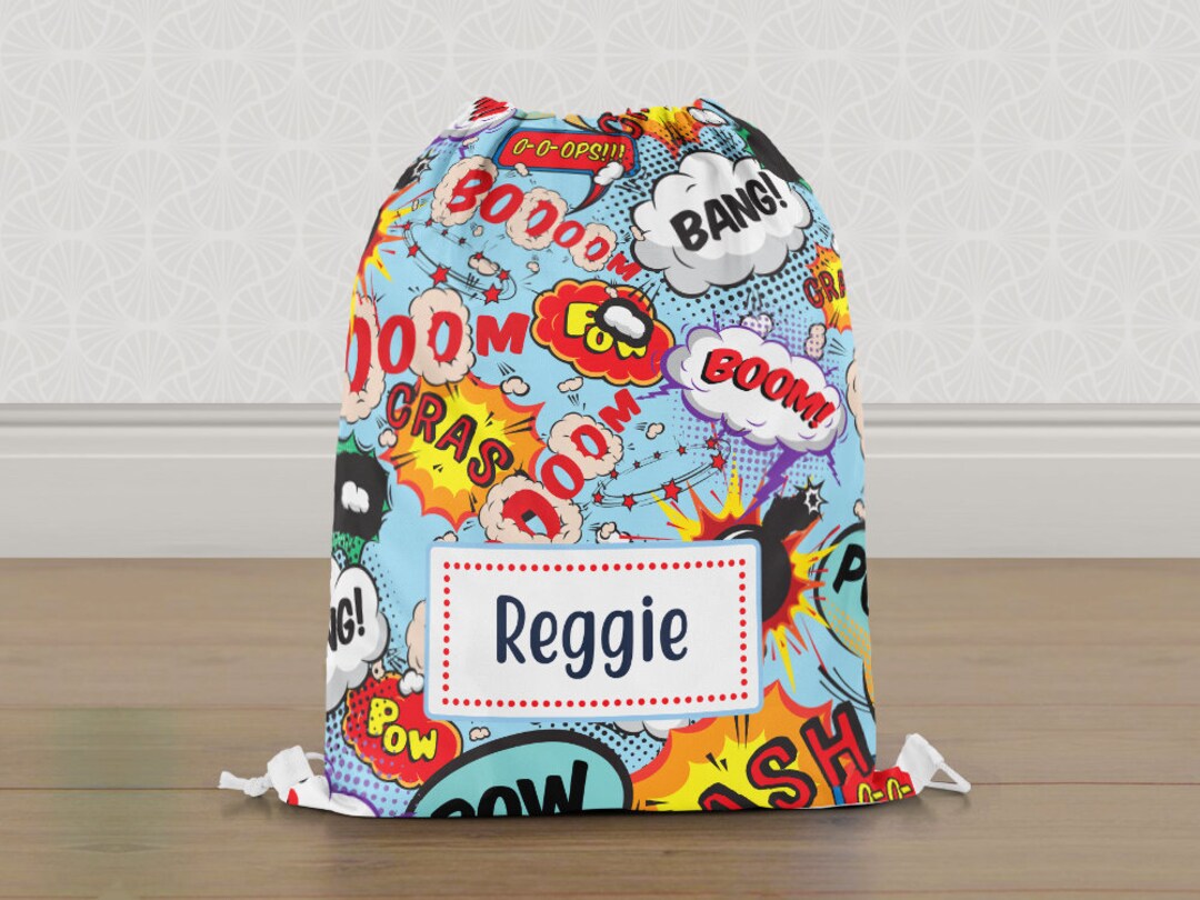 Personalised Comic Superhero Gym Bag, Boys Kids Drawstring Bag ...