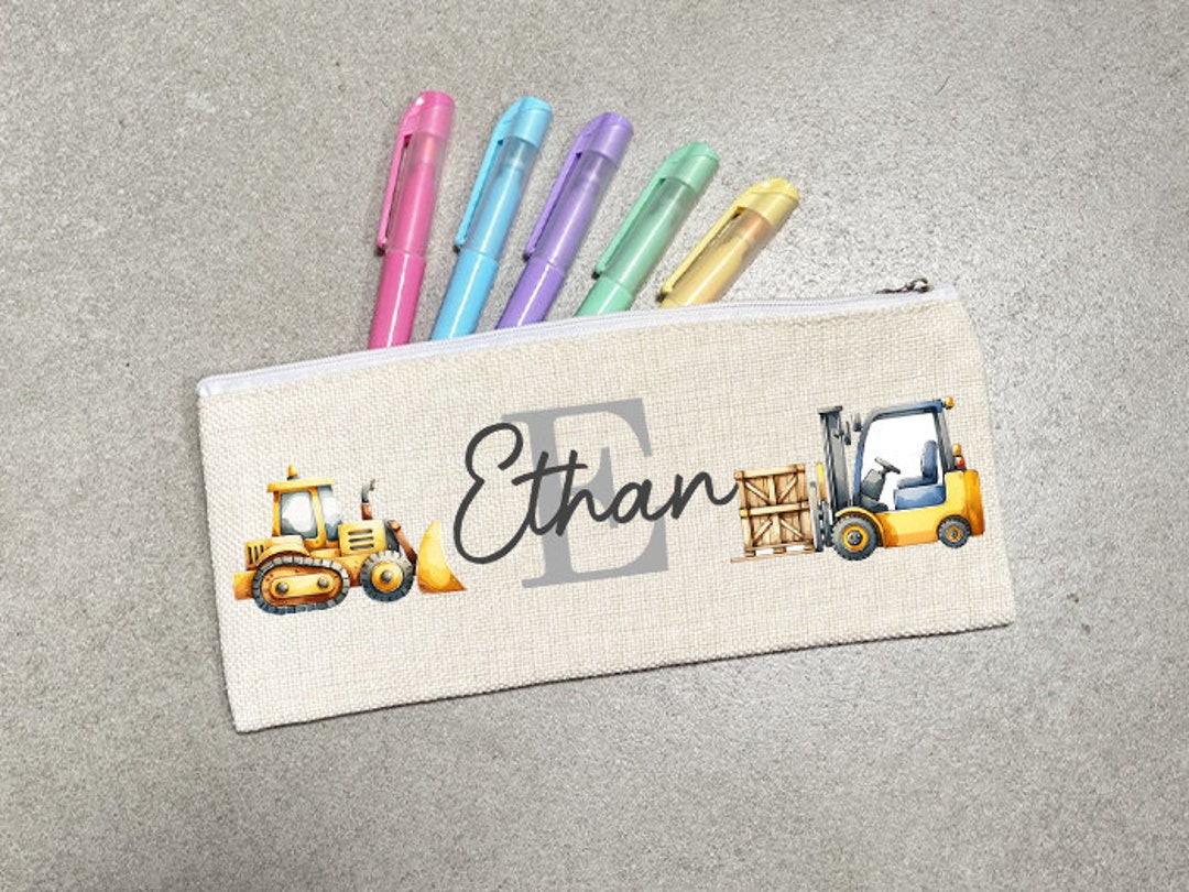 Personalised Digger Construction Pencil Case, Kids Diggers Pencil Case ...