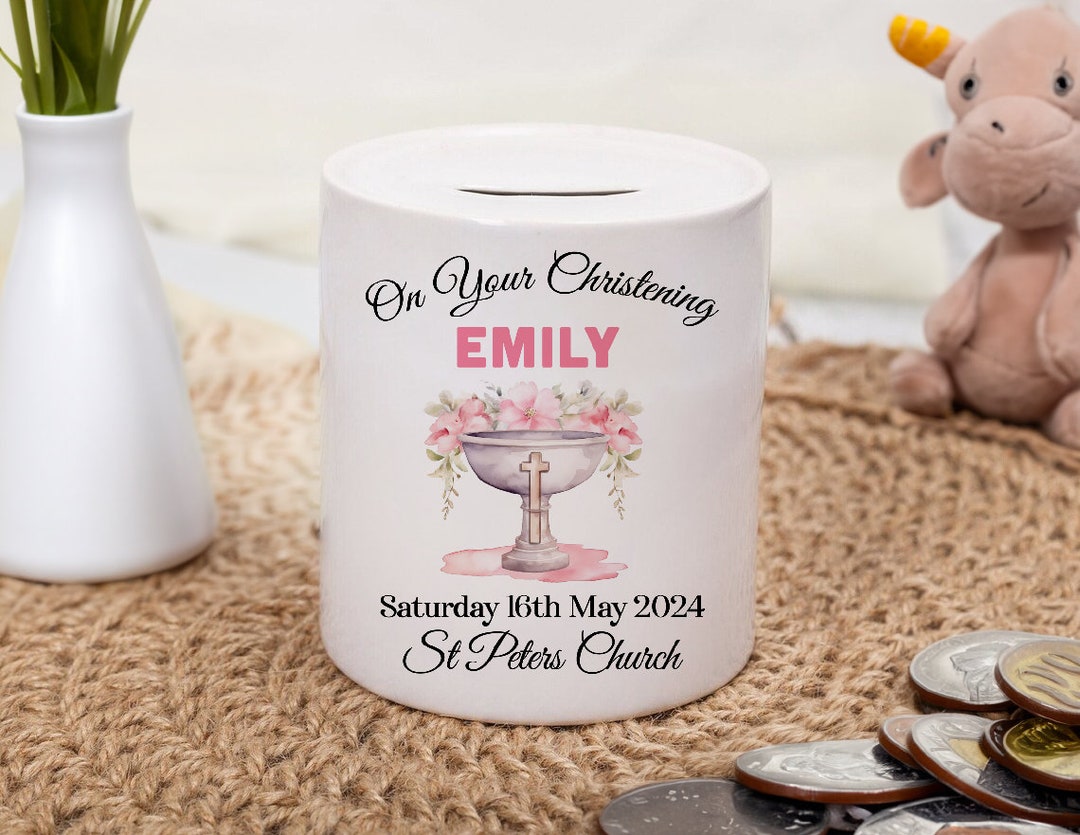 Personalised Girls Christening Money Box, Personalised Christening Gift ...