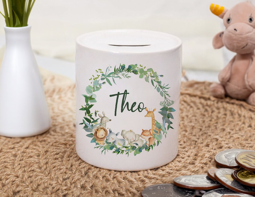 Personalised Safari Animals Money Box, Personalised Piggy Bank, Baby ...